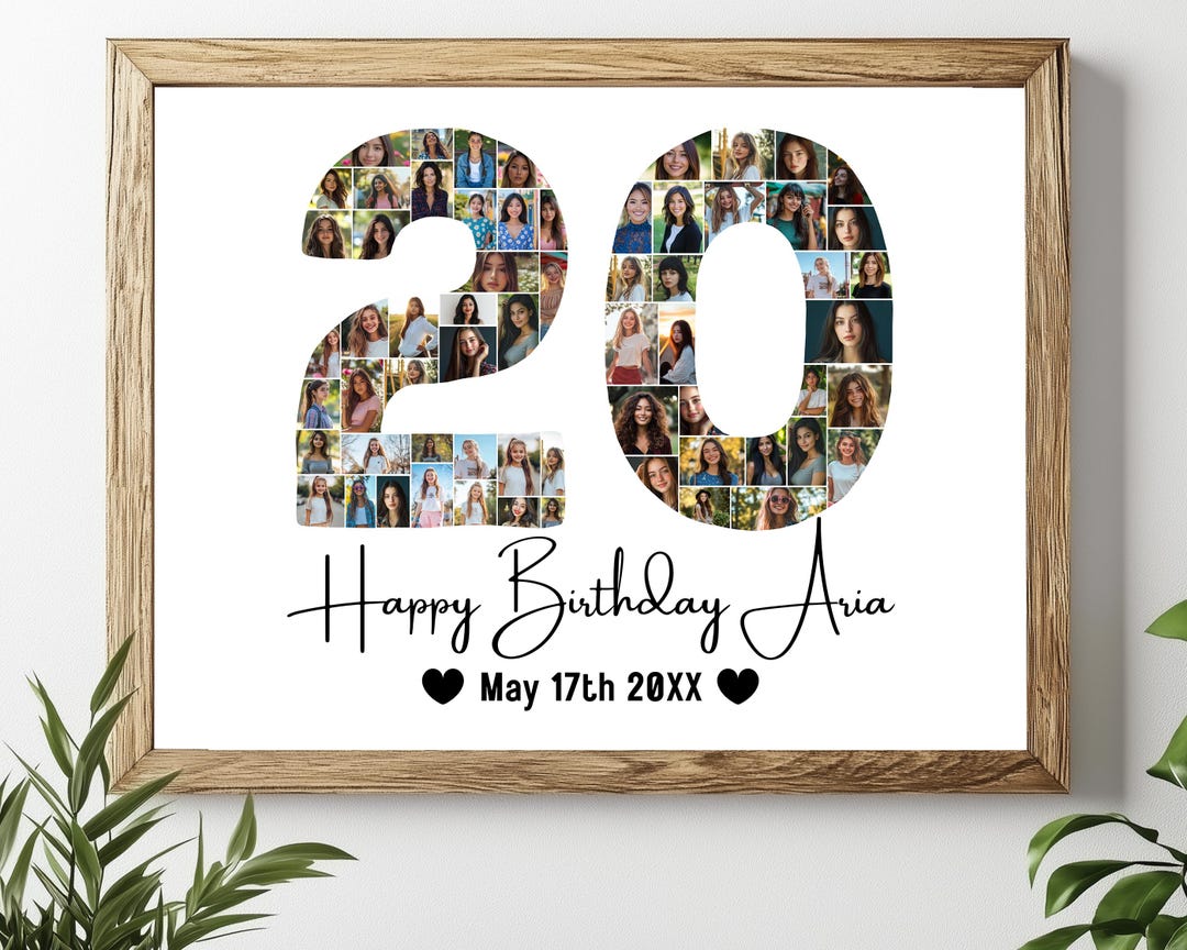 20th Birthday Photo Collage Template, Personalized 20th Birthday Gift ...
