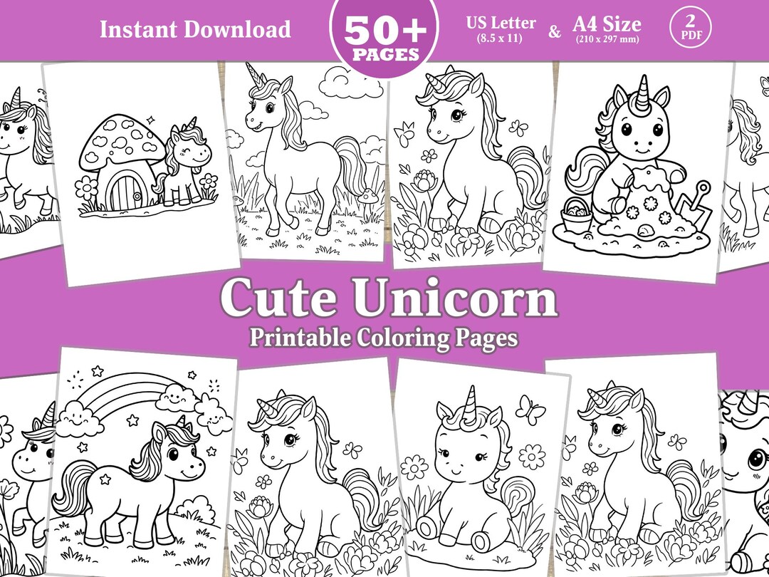50+ Easy Unicorn Coloring Pages Printable PDF, Cute Unicorn Coloring ...