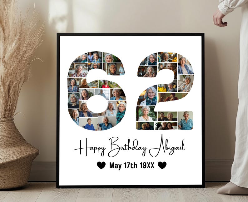 62nd Birthday Photo Collage Template, Personalized 62nd Birthday Gift ...