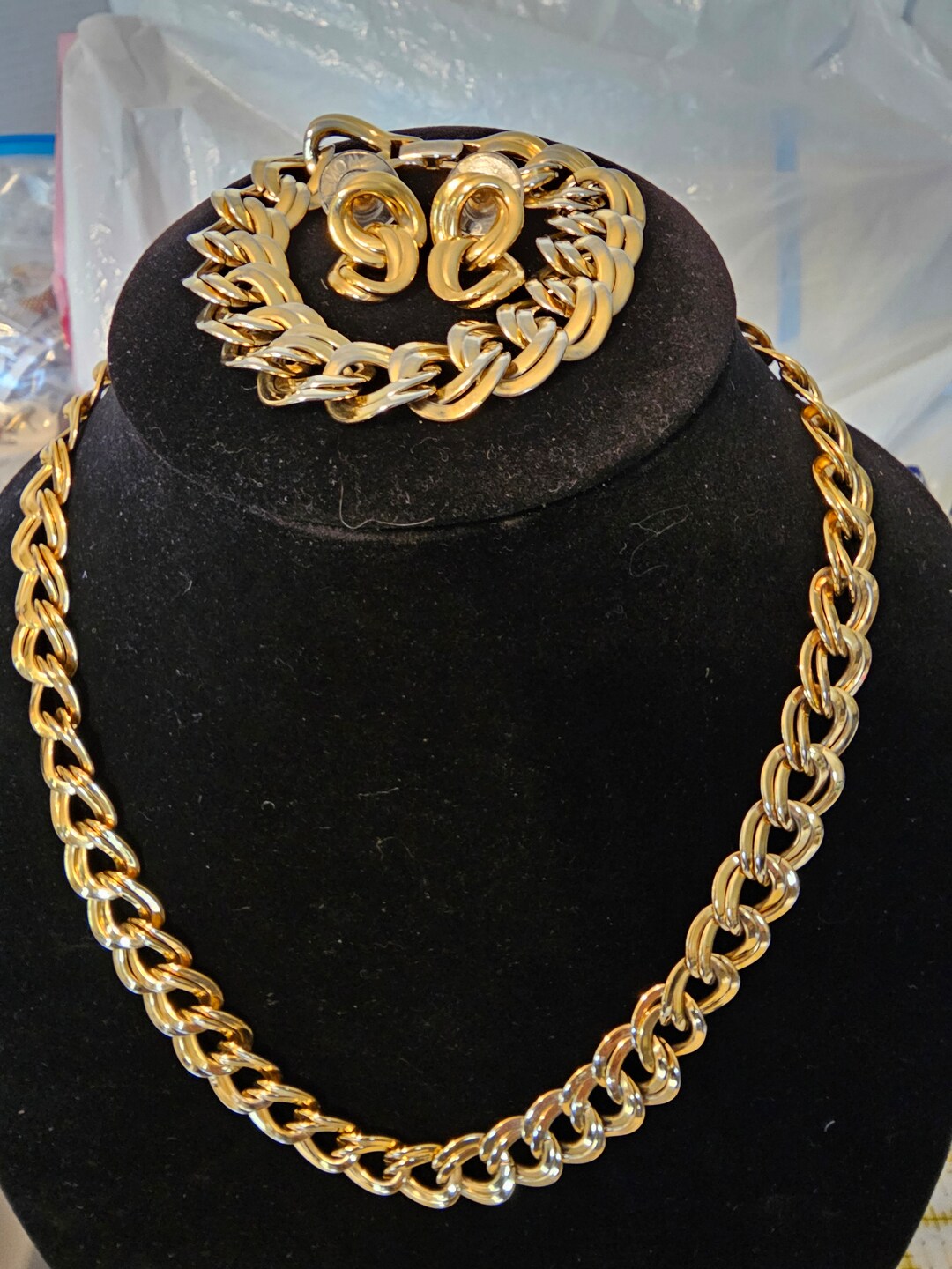 Monet Gold Tone Double Chain Link Set - Etsy