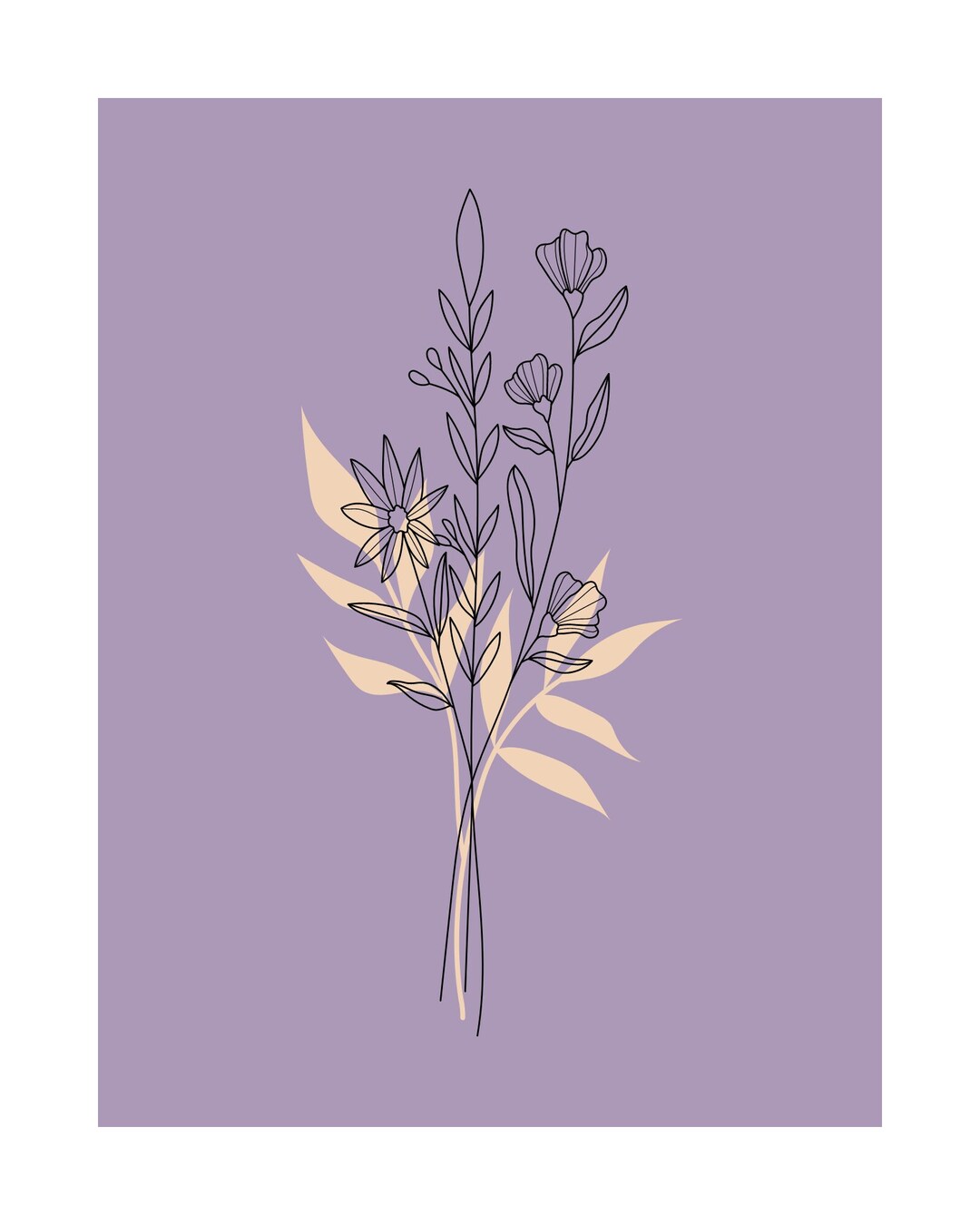 Lilac Minimal Line Art Flower, Minimal Line Botanical Print, Gallery ...