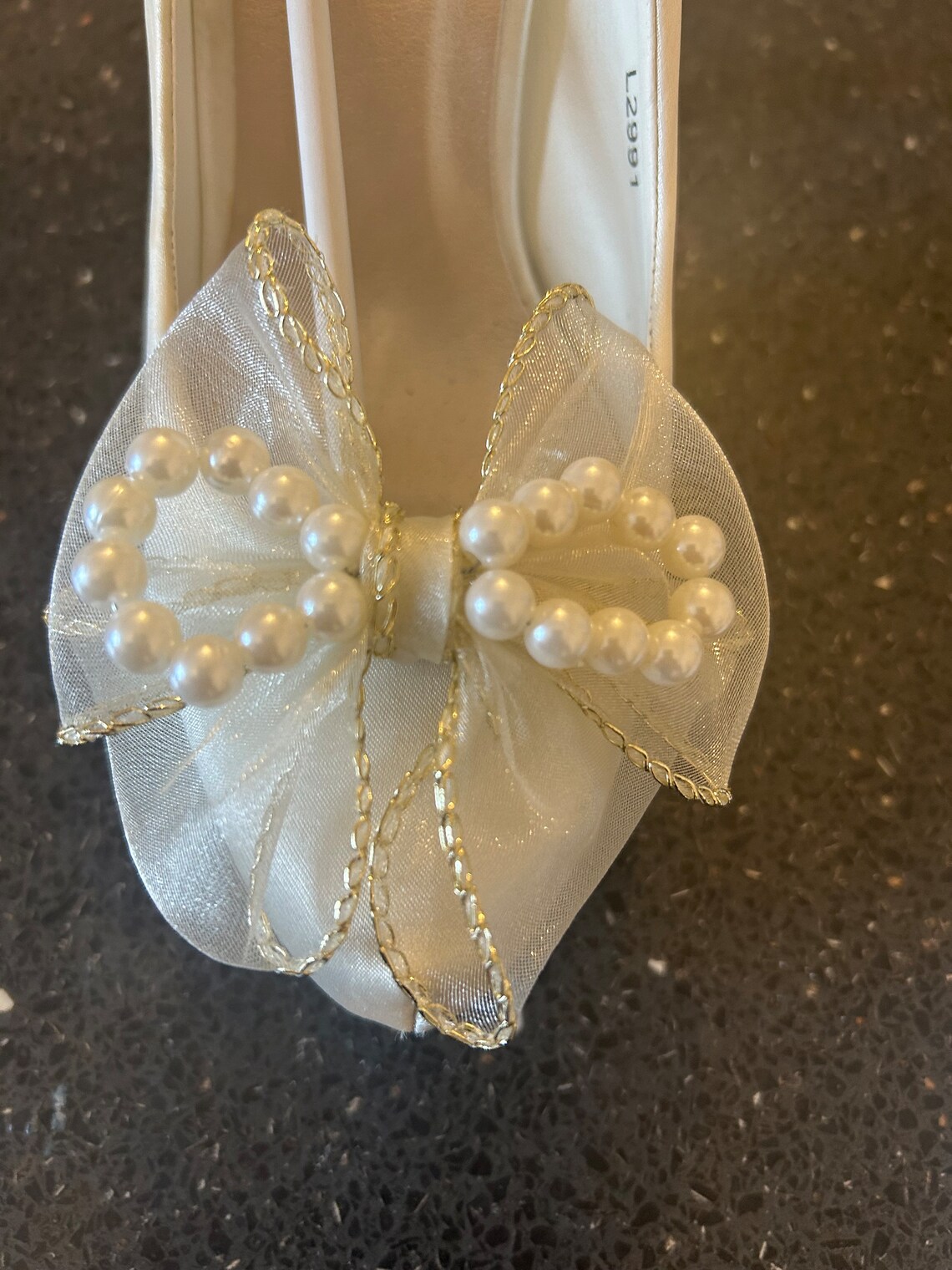 Ivory Pearled Bow Wedding Shoe With Pearled Heel - Etsy
