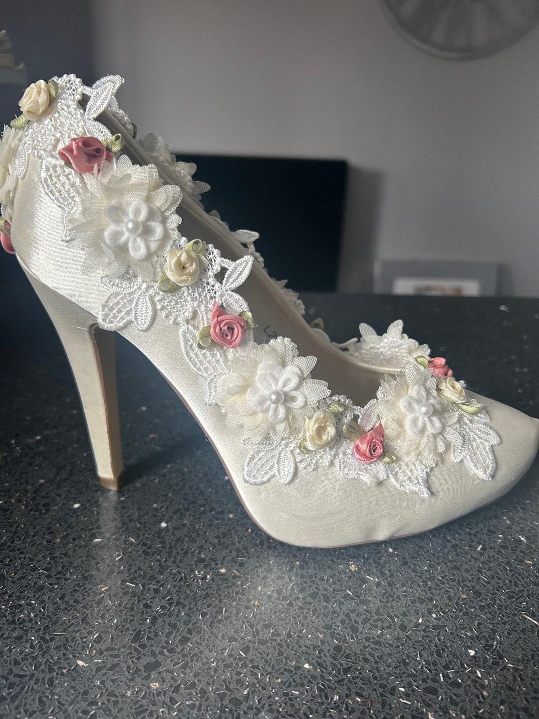Ivory and Blush Pink Flowered Wedding Shoe - Etsy