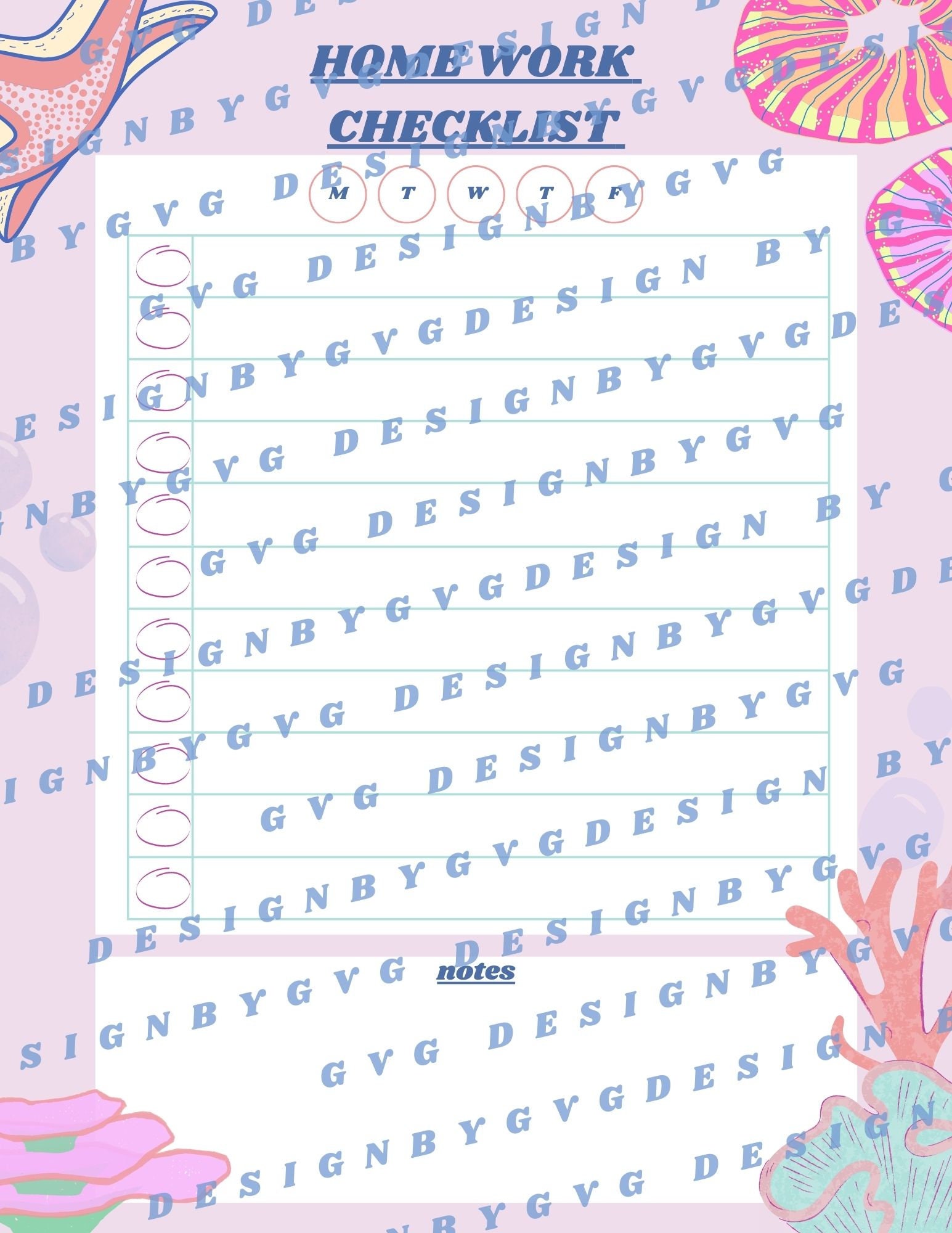 Under the Sea Homework Checklist and Weekly Agenda/ Pdf Download ...