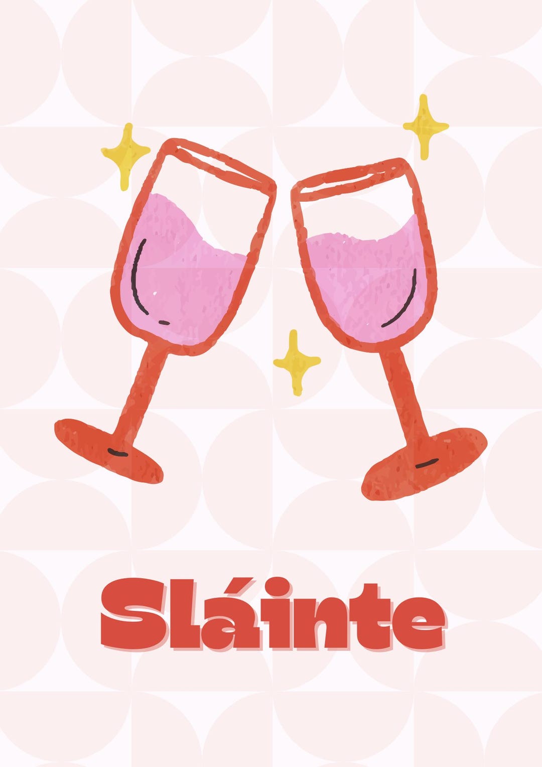 Sláinte Irish Wall Art – A3 Poster With Cheers Glasses in Pink and Red ...