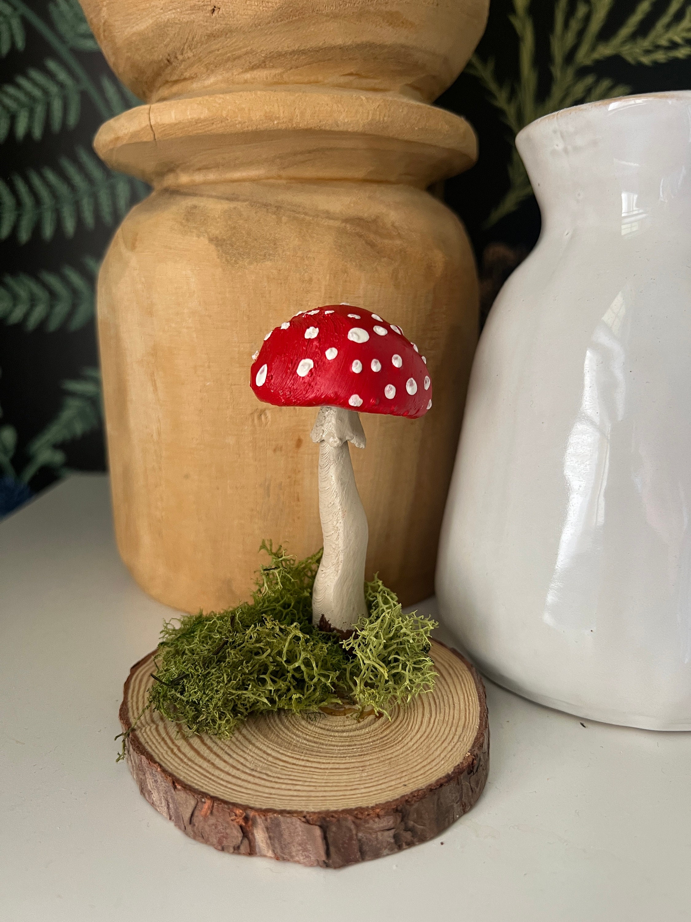 Woodland Mushroom Display Wood and Moss Base Decoration Cake Topper ...