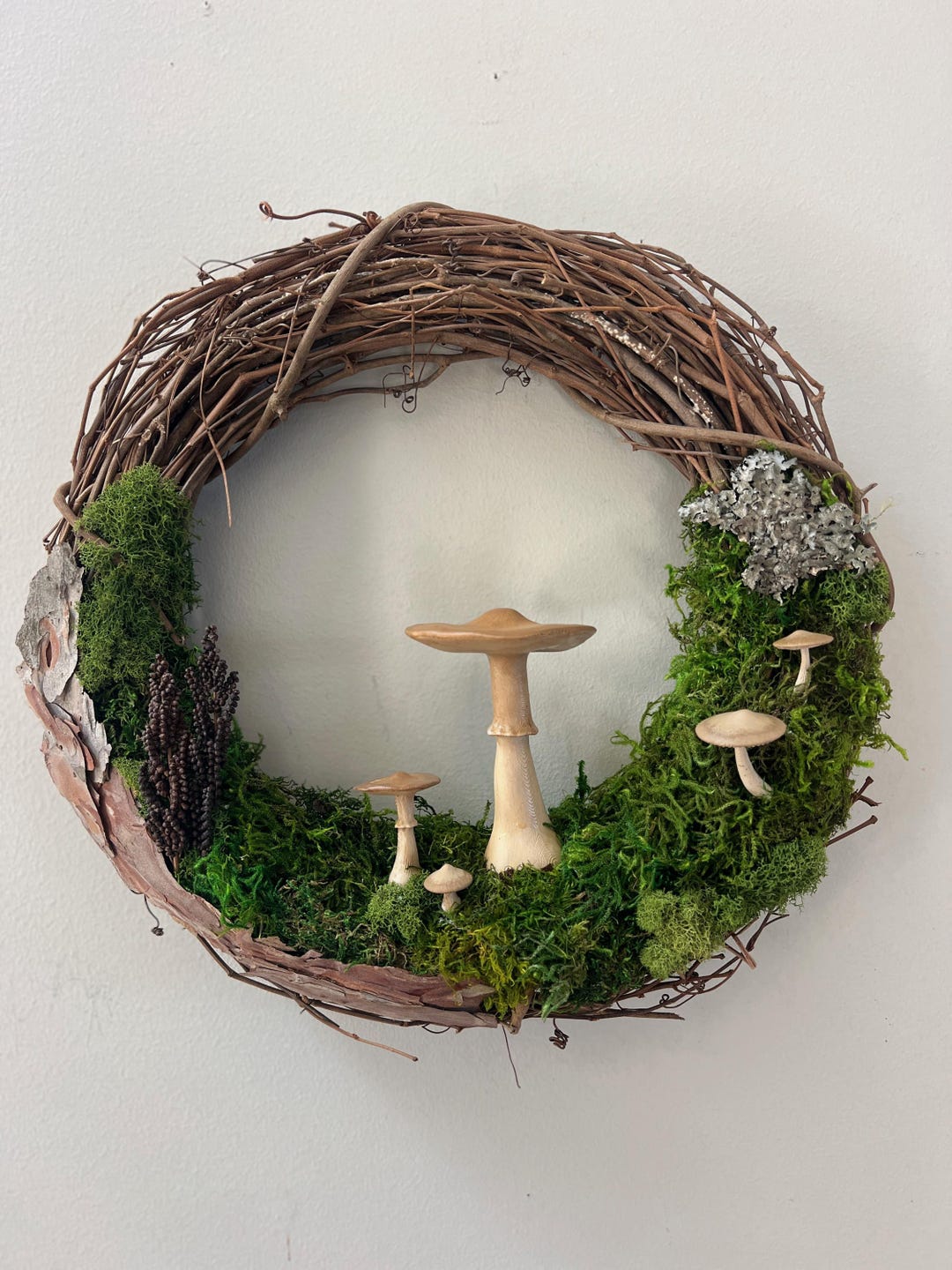 Mushroom Moss 14" Wreath, Living Wall Art, Terrarium, Forest Decor ...