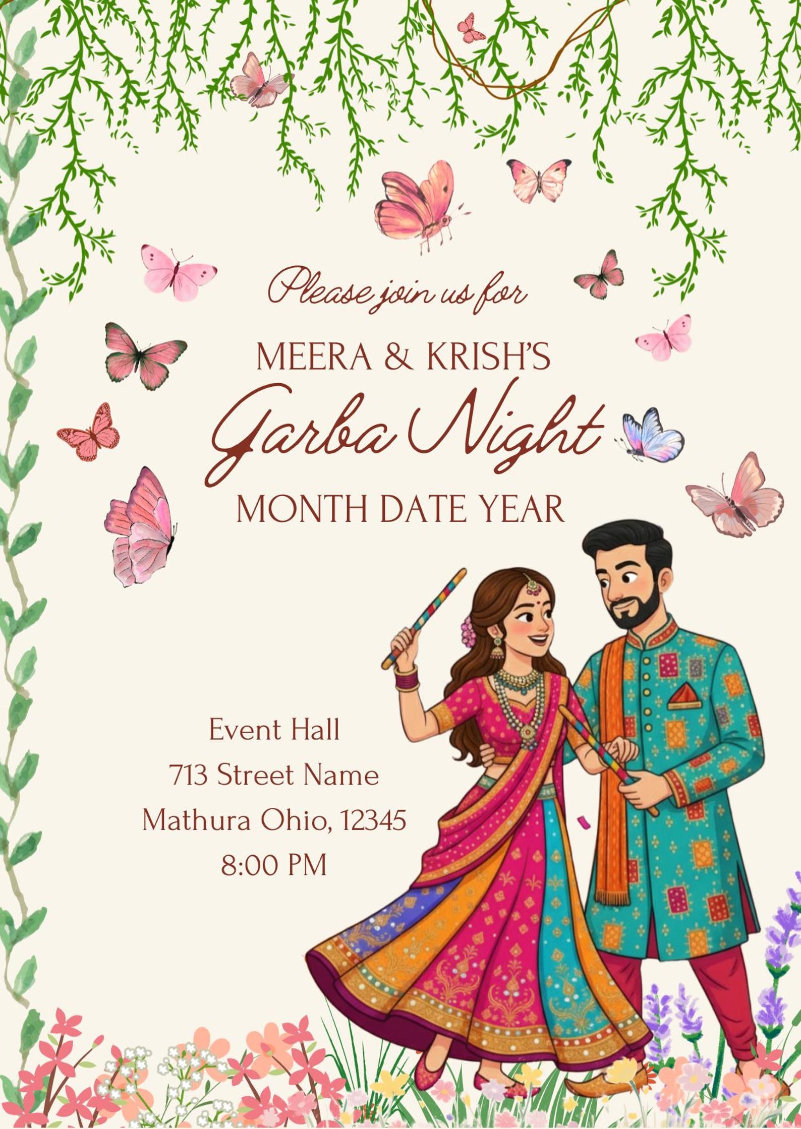 Garba Night Wedding Invitation - Sangeet Dandiya Night Gujarati Event ...
