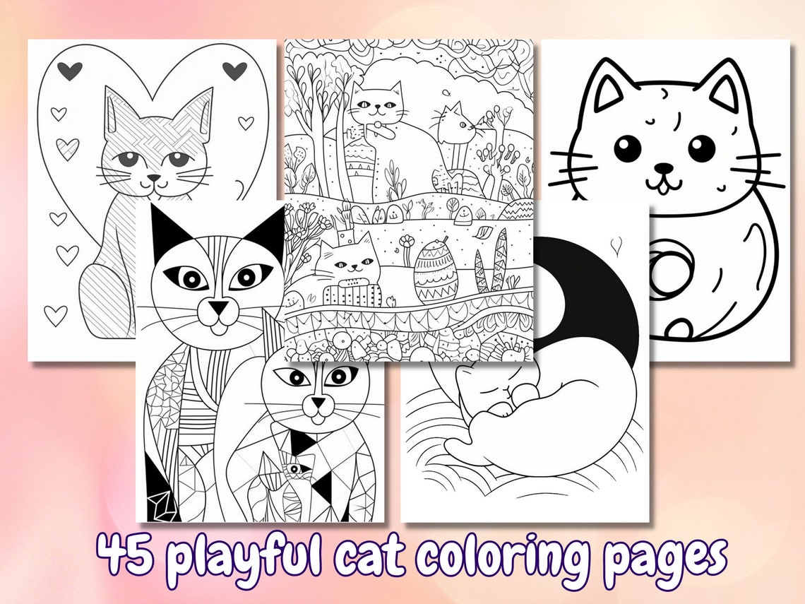 Playful Cat Coloring Pages, Coloring Sheets for Adults and Kids ...