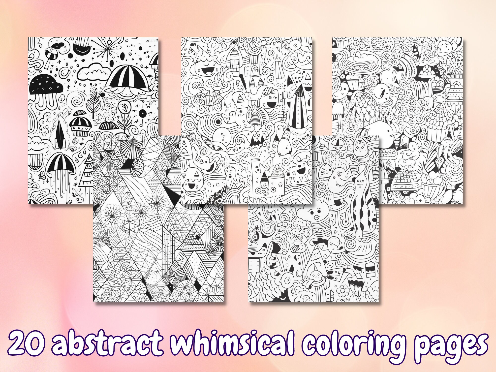 Abstract Whimsical Coloring Pages, for Adults, Printable, Coloring ...