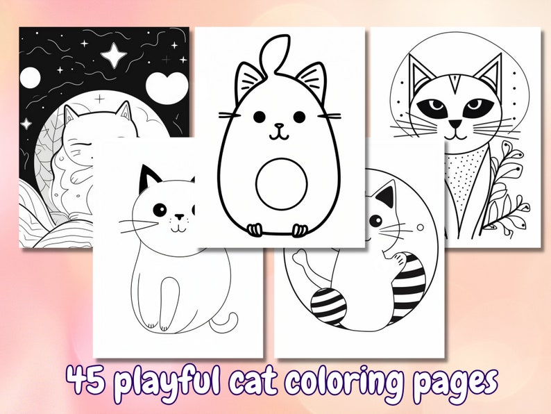 Playful Cat Coloring Pages, Coloring Sheets for Adults and Kids ...