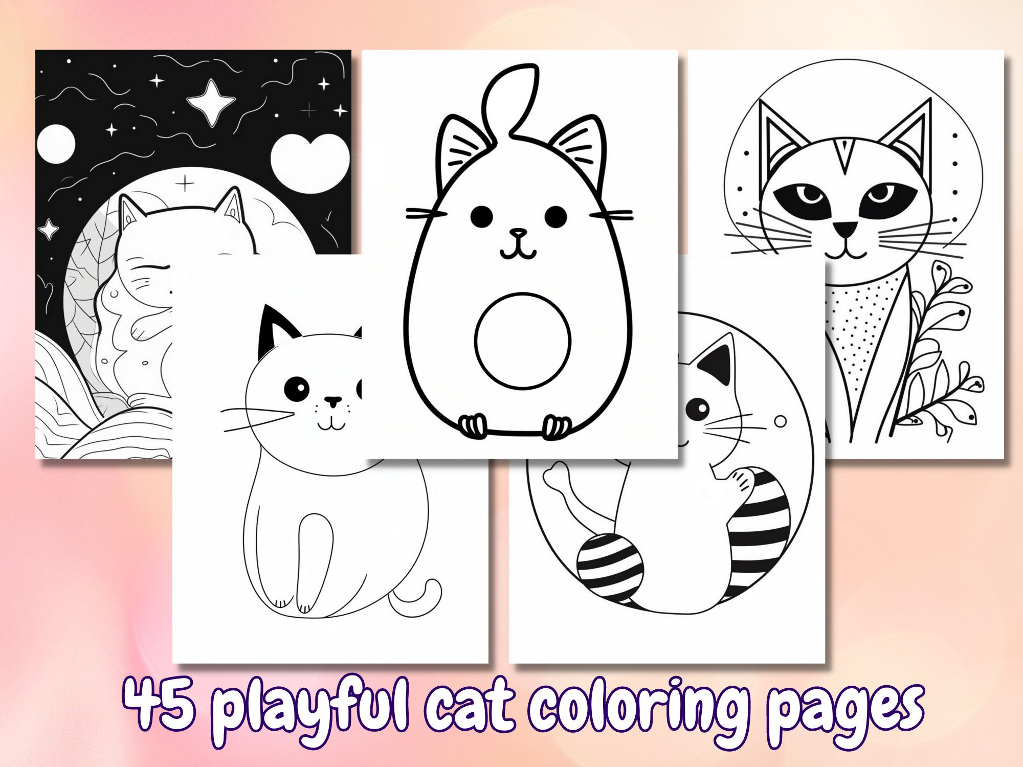 Playful Cat Coloring Pages, Coloring Sheets for Adults and Kids ...
