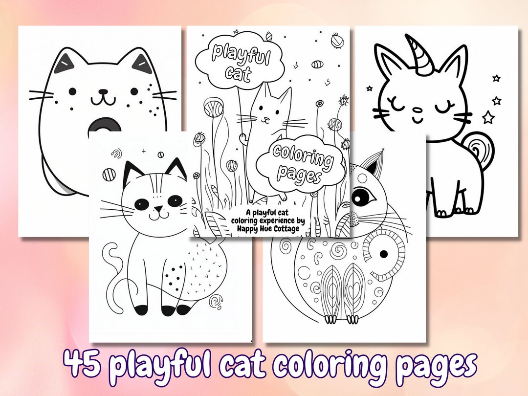Playful Cat Coloring Pages, Coloring Sheets for Adults and Kids ...