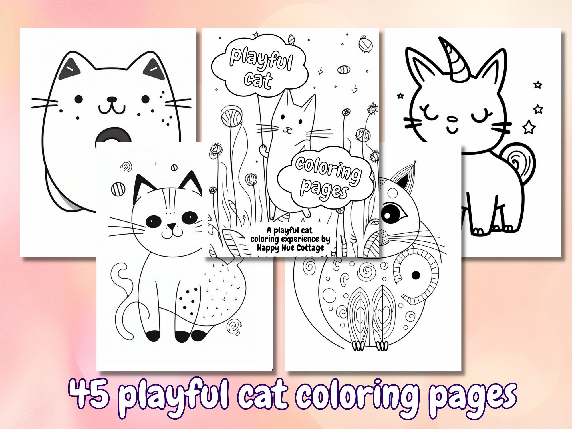 Playful Cat Coloring Pages, Coloring Sheets for Adults and Kids ...