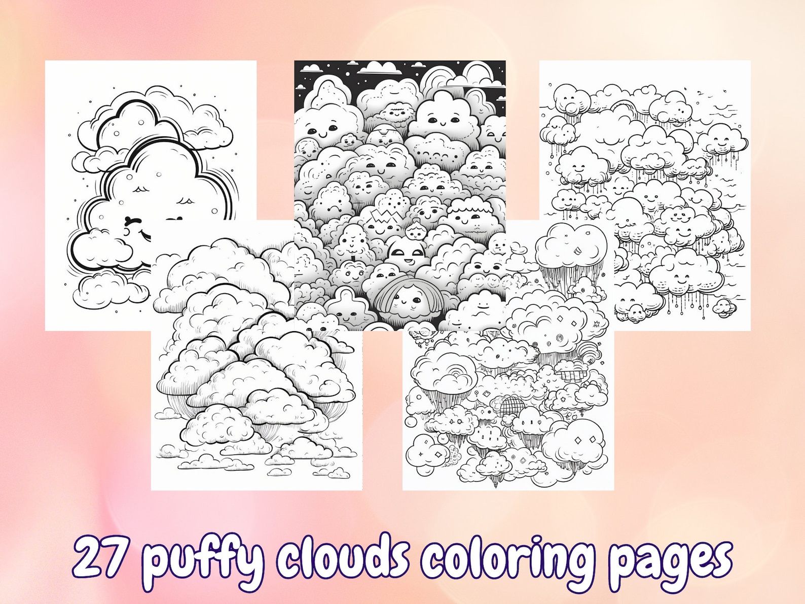 Puffy Clouds Coloring Pages, for Kids and Adults, Printable, Coloring ...