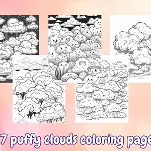 Puffy Clouds Coloring Pages, for Kids and Adults, Printable, Coloring ...