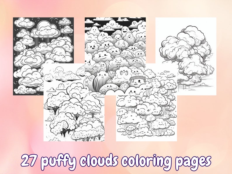 Puffy Clouds Coloring Pages, for Kids and Adults, Printable, Coloring ...