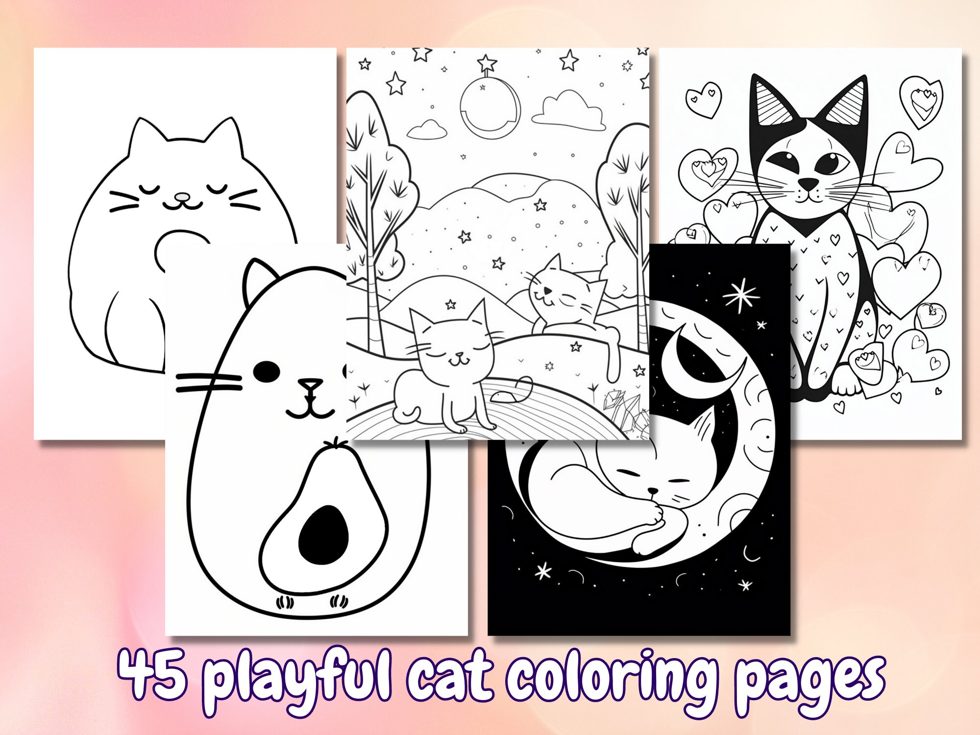 Playful Cat Coloring Pages, Coloring Sheets for Adults and Kids ...