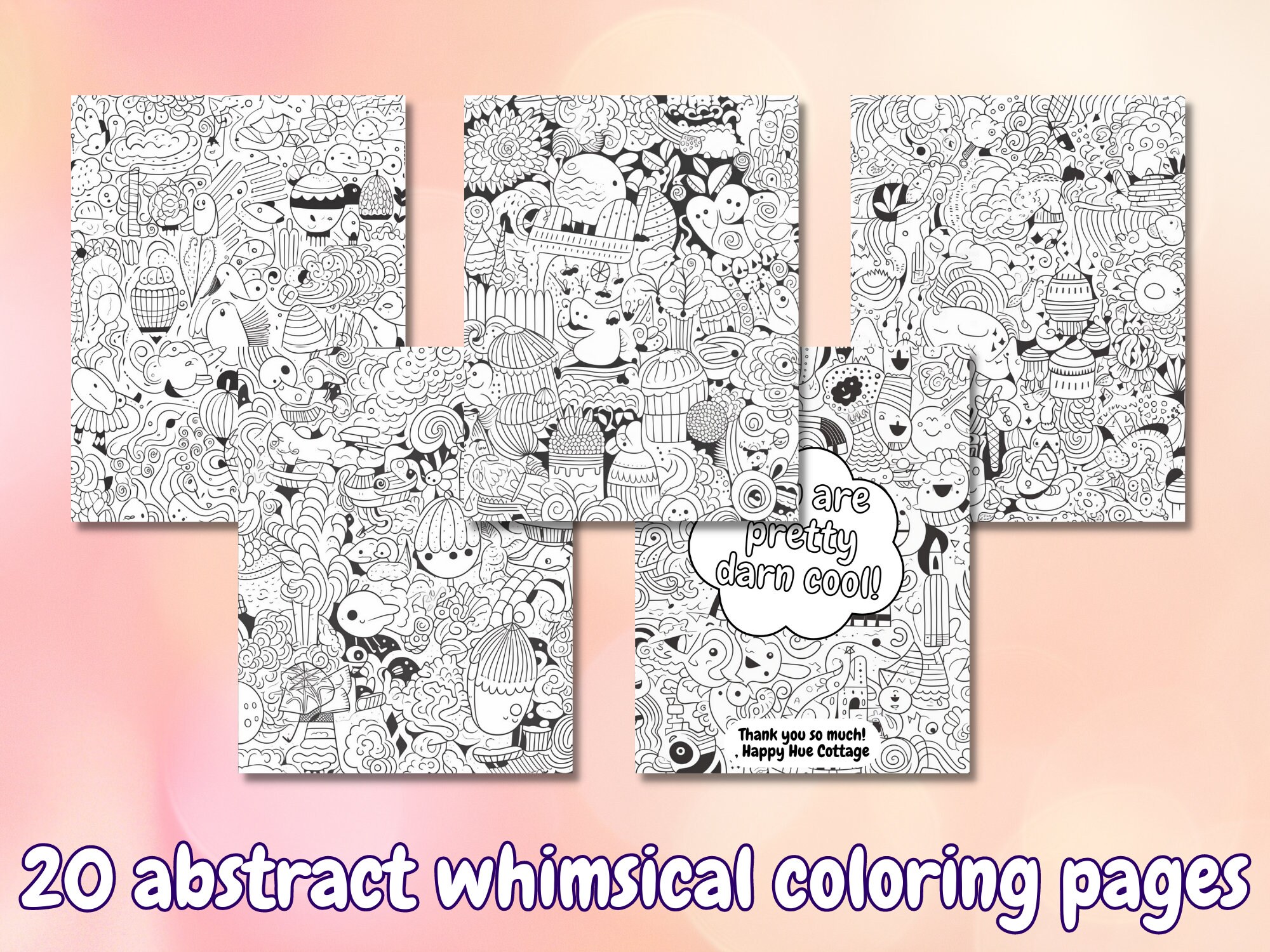 Abstract Whimsical Coloring Pages, for Adults, Printable, Coloring ...
