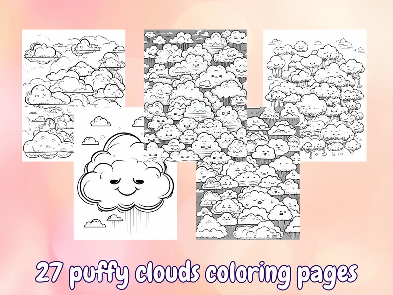 Puffy Clouds Coloring Pages, for Kids and Adults, Printable, Coloring ...
