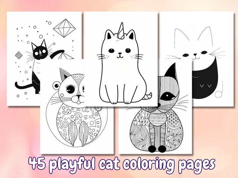 Playful Cat Coloring Pages, Coloring Sheets for Adults and Kids ...