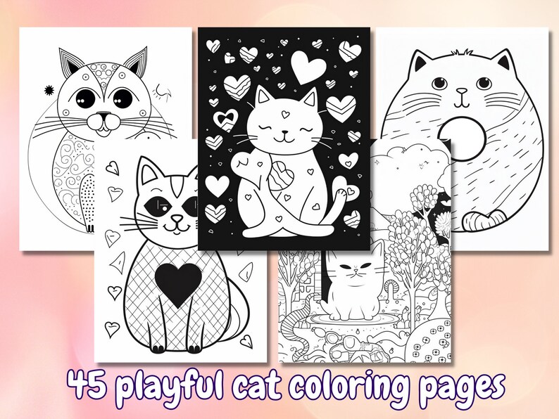 Playful Cat Coloring Pages, Coloring Sheets for Adults and Kids ...