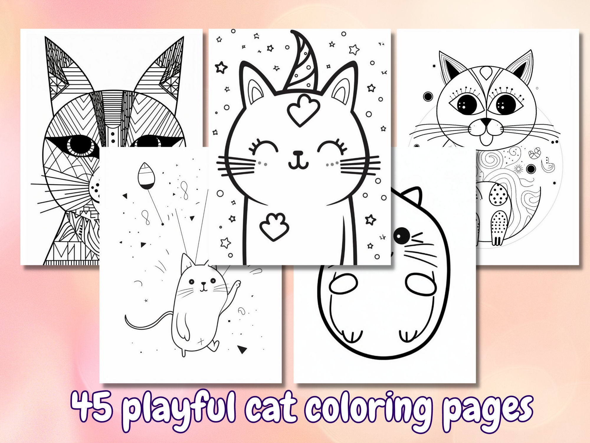 Playful Cat Coloring Pages, Coloring Sheets for Adults and Kids ...