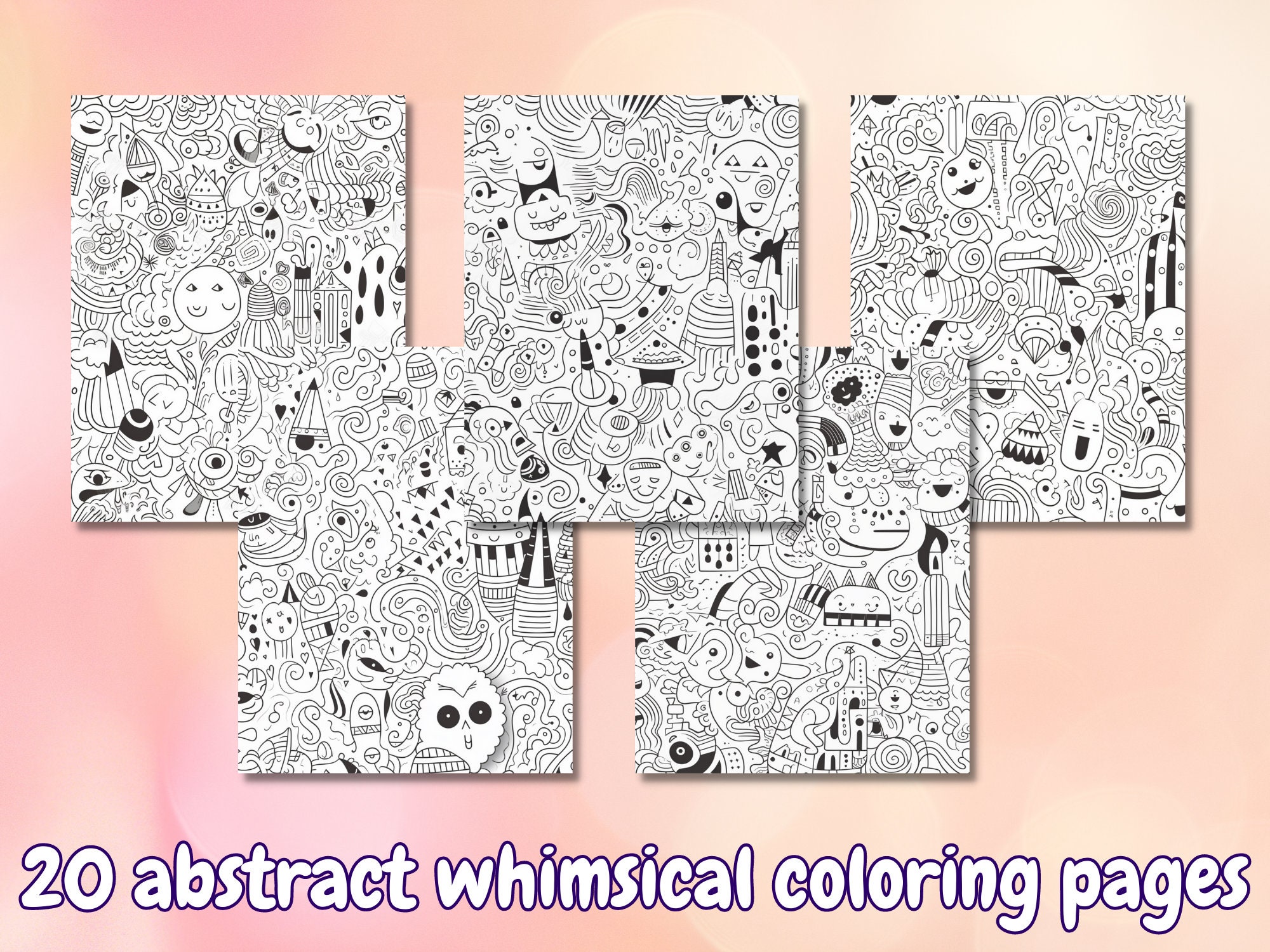 Abstract Whimsical Coloring Pages, for Adults, Printable, Coloring ...