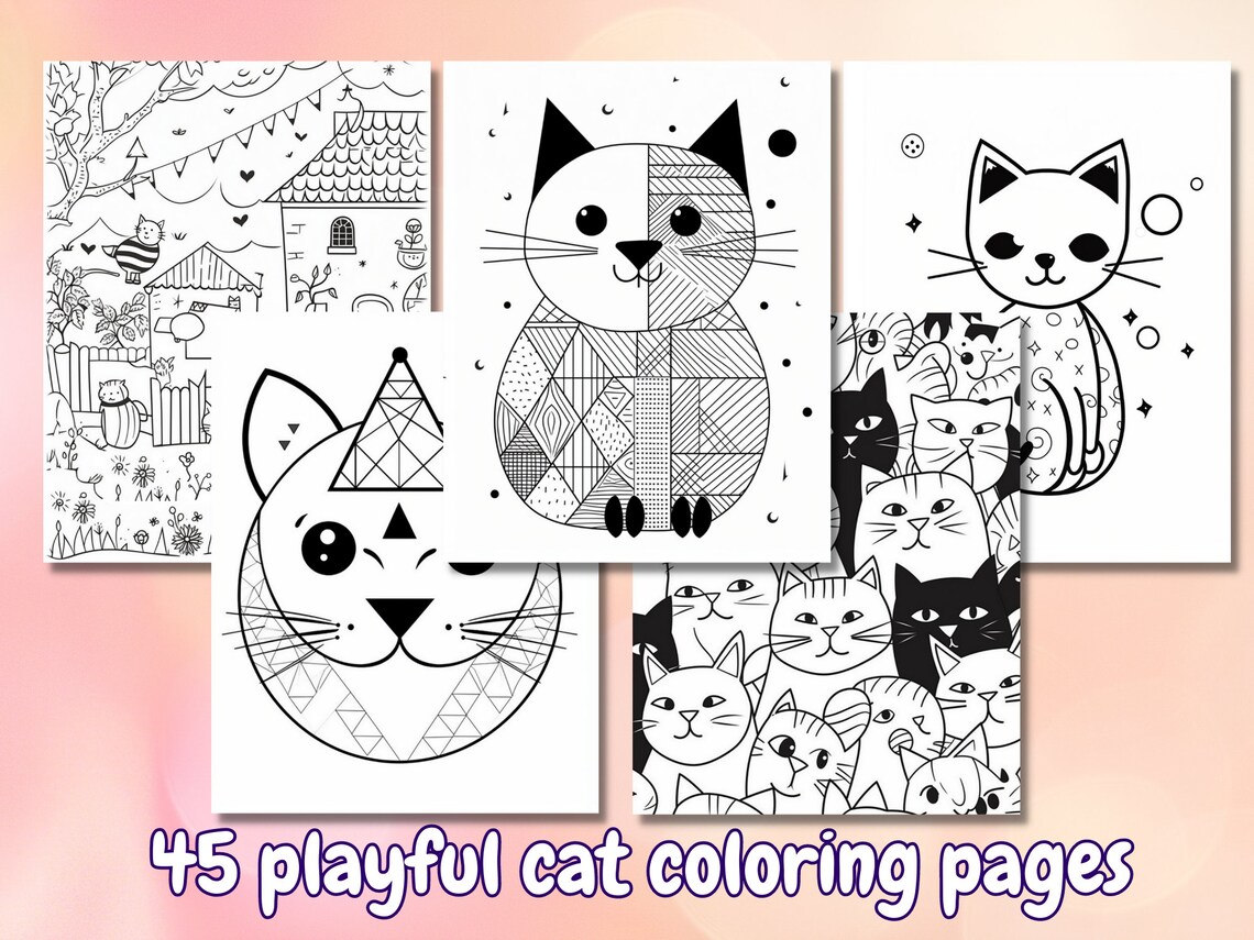 Playful Cat Coloring Pages, Coloring Sheets for Adults and Kids ...