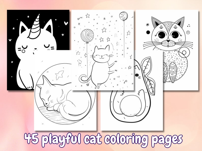 Playful Cat Coloring Pages, Coloring Sheets for Adults and Kids ...