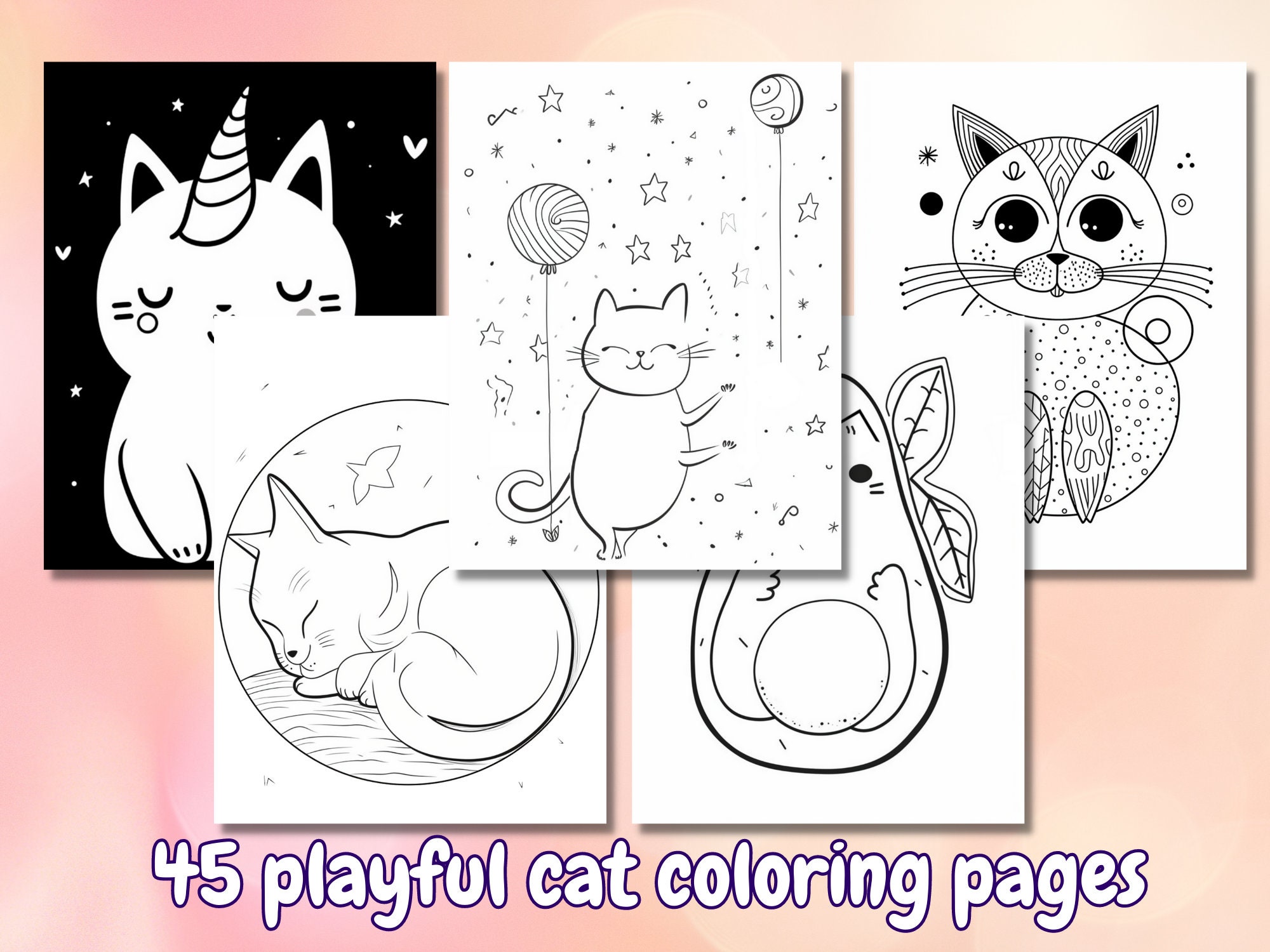 Playful Cat Coloring Pages, Coloring Sheets for Adults and Kids ...