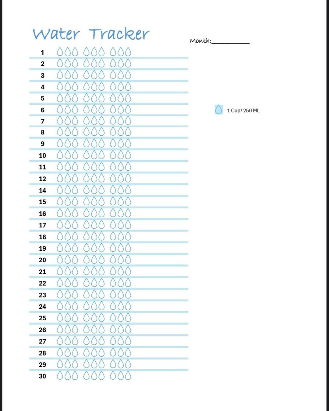 Water Intake Tracker Printable/digital Pdf - Etsy
