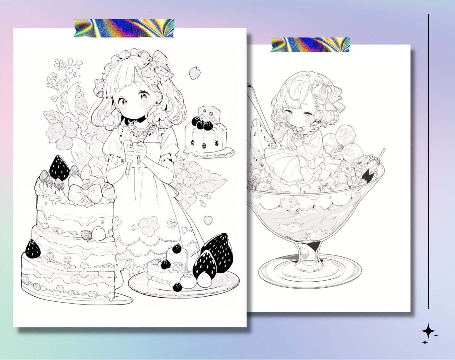 Kawaii Coloring Pages Cute Chibi Characters and Deserts 25 - Etsy