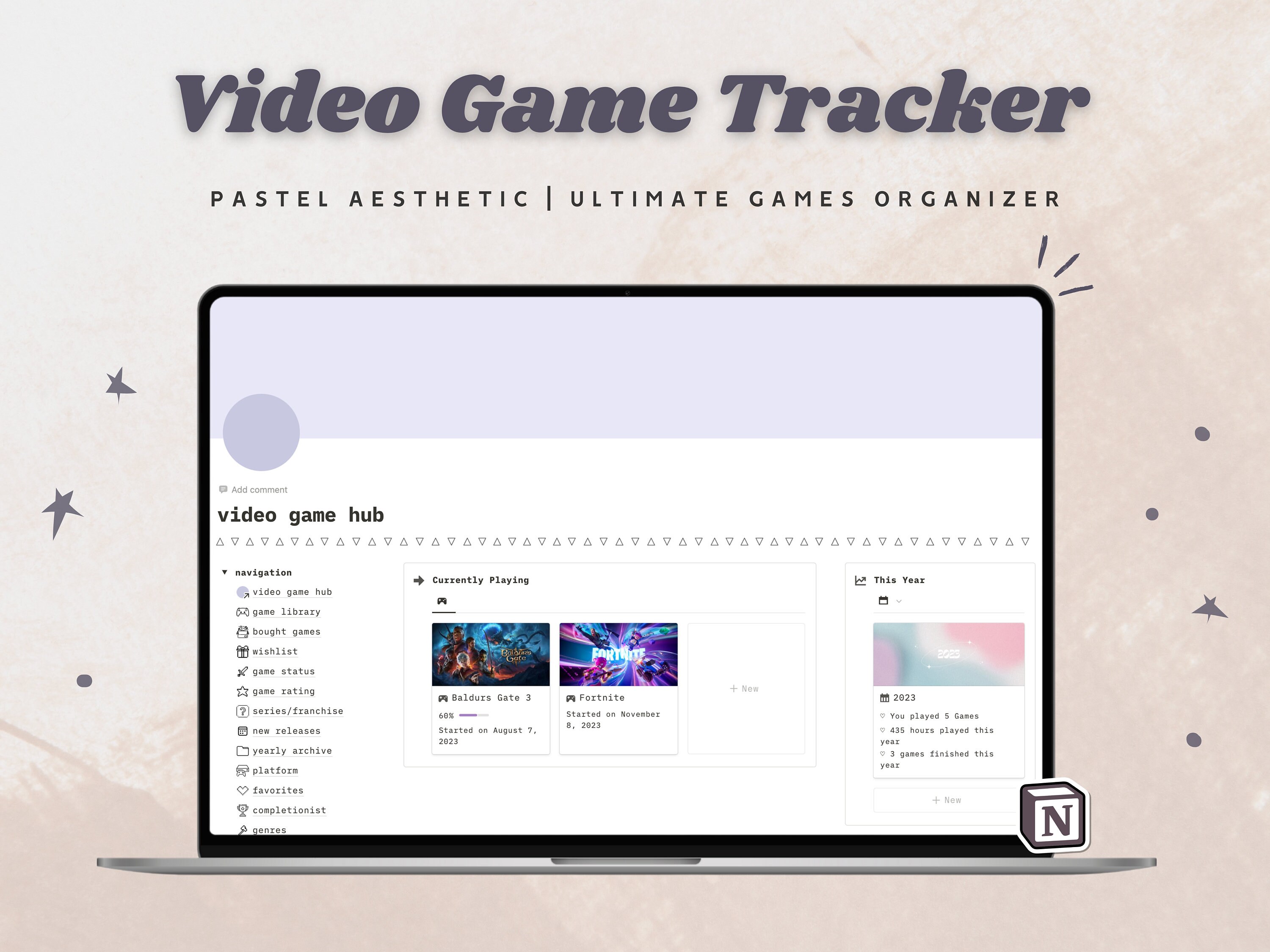 Video Game Tracker Notion Template Complete Gaming Dashboard Aesthetic ...