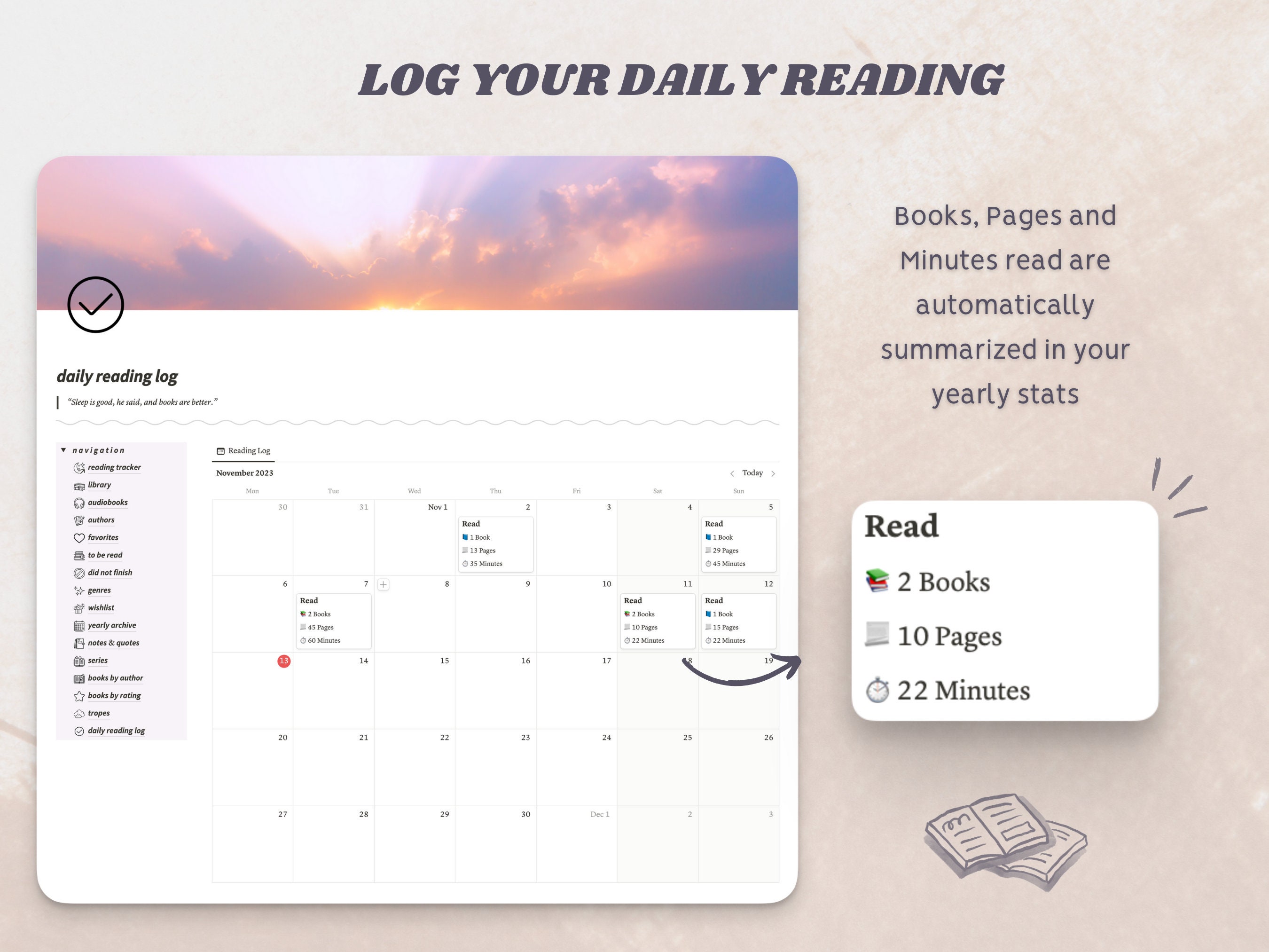 Notion Book Tracker Pastel Clouds Digital Reading Journal Template ...