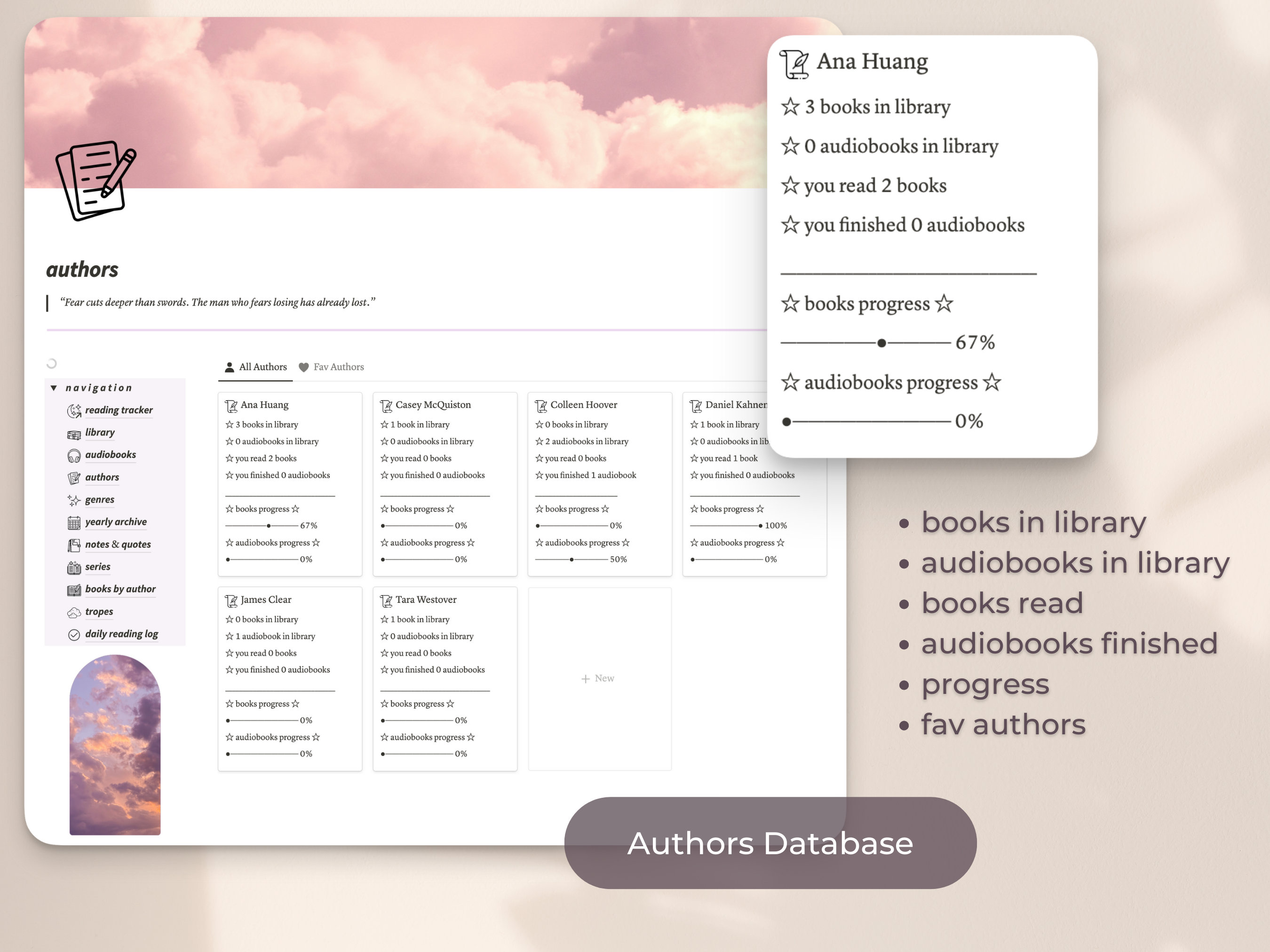 Notion Book Tracker Pastel Clouds Digital Reading Journal - Etsy