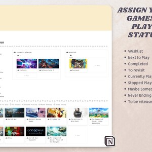 Video Game Tracker Notion Template Complete Gaming Dashboard Aesthetic Digital Game Log Games ...