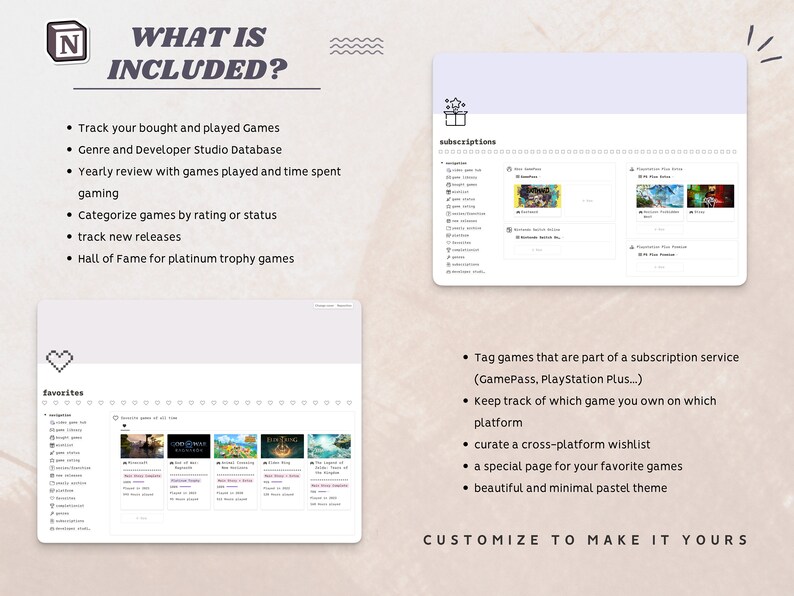 Video Game Tracker Notion Template Complete Gaming Dashboard Aesthetic Digital Game Log Games ...