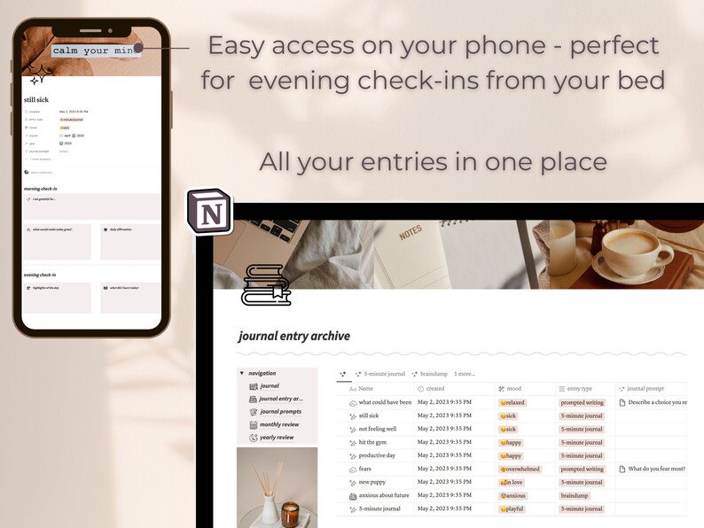 Aesthetic Daily Journal Notion Template Editable Notion - Etsy