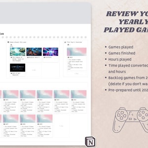 Video Game Tracker Notion Template Complete Gaming Dashboard Aesthetic Digital Game Log Games ...