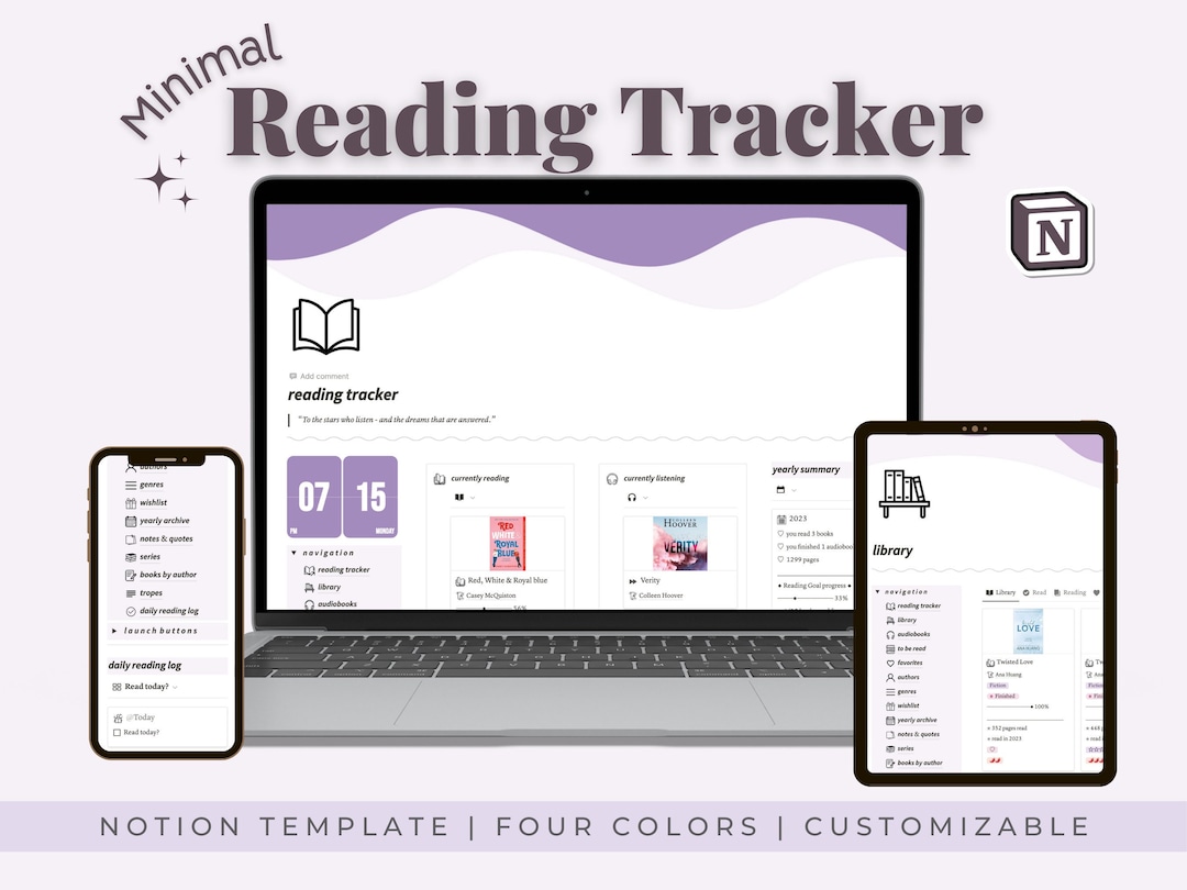 Minimal Notion Book Tracker Digital Reading Journal Template Reading Challenge Book Review ...