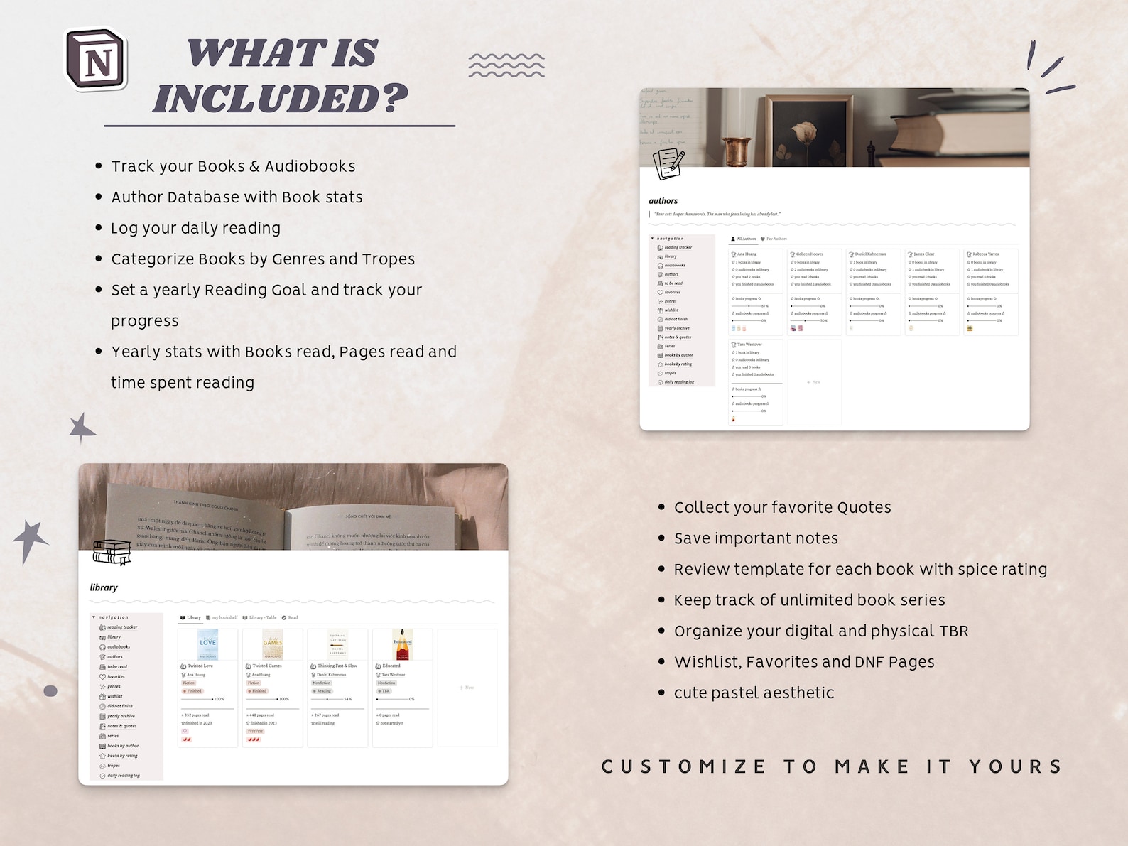Notion Book Tracker Light Academia Digital Reading Journal Template ...