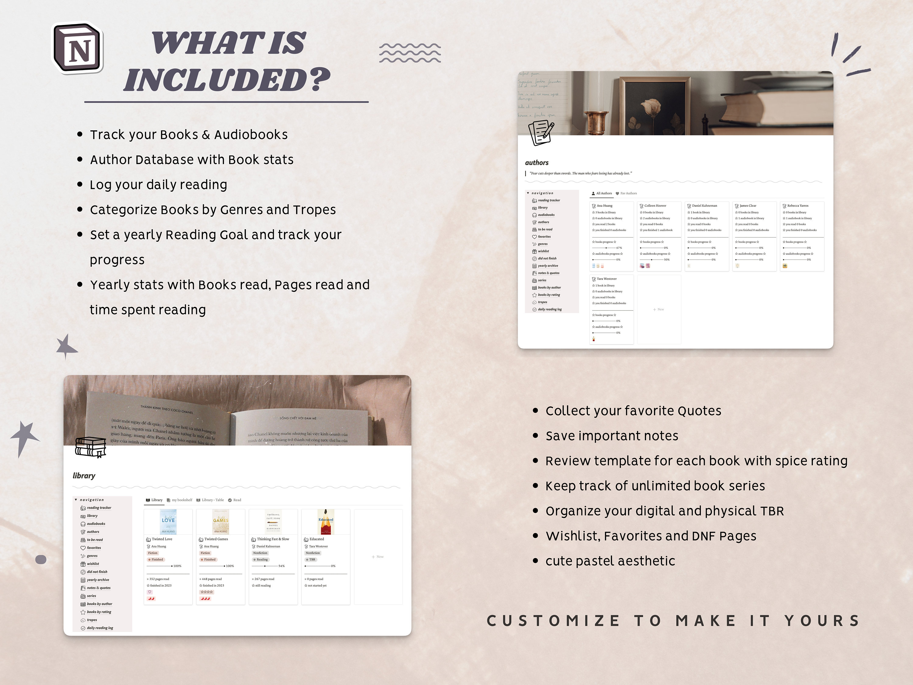 Notion Book Tracker Light Academia Digital Reading Journal Template ...