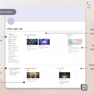 Video Game Tracker Notion Template Complete Gaming Dashboard Aesthetic Digital Game Log Games ...