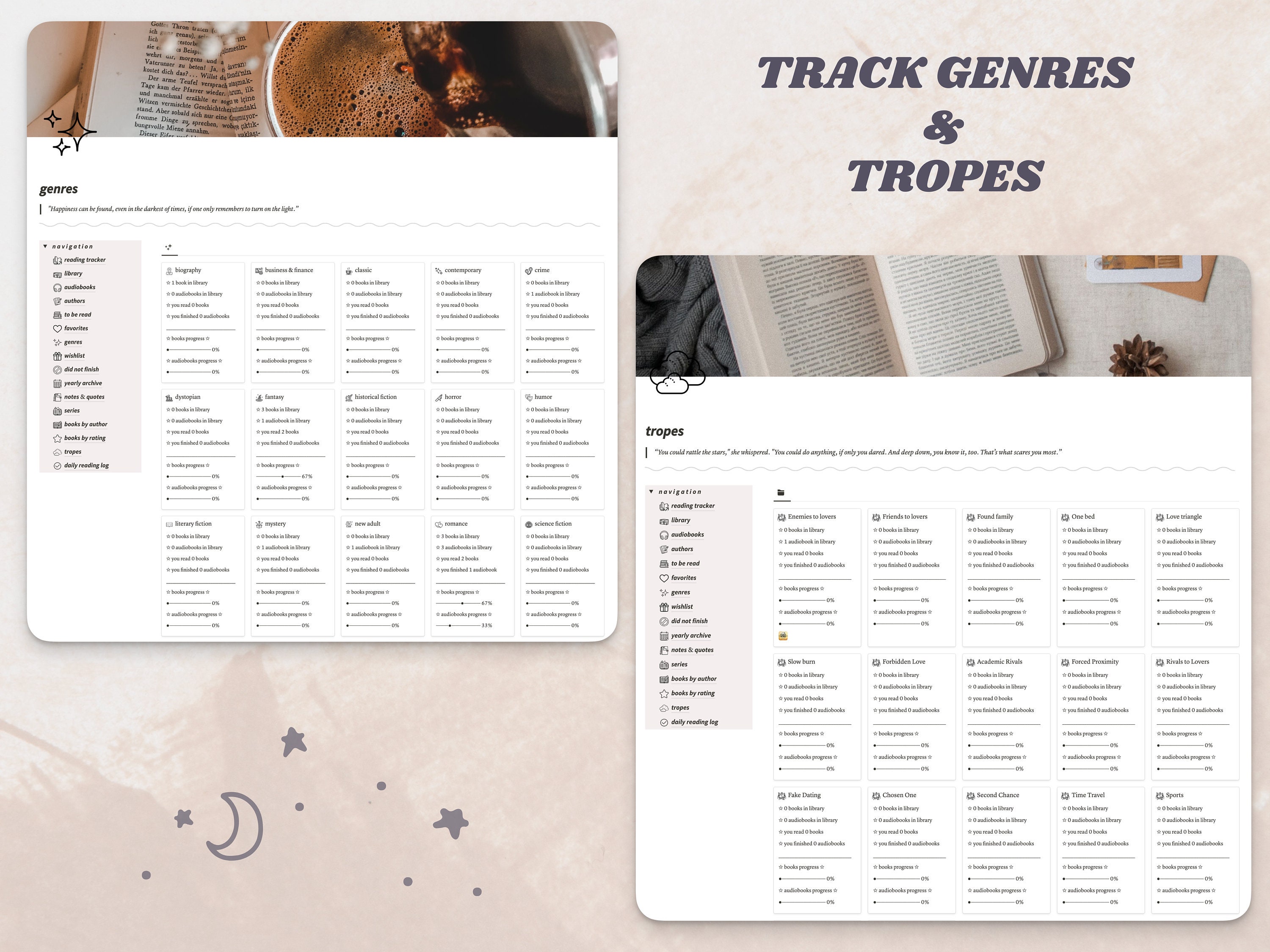 Notion Book Tracker Light Academia Digital Reading Journal Template Reading Challenge Book ...