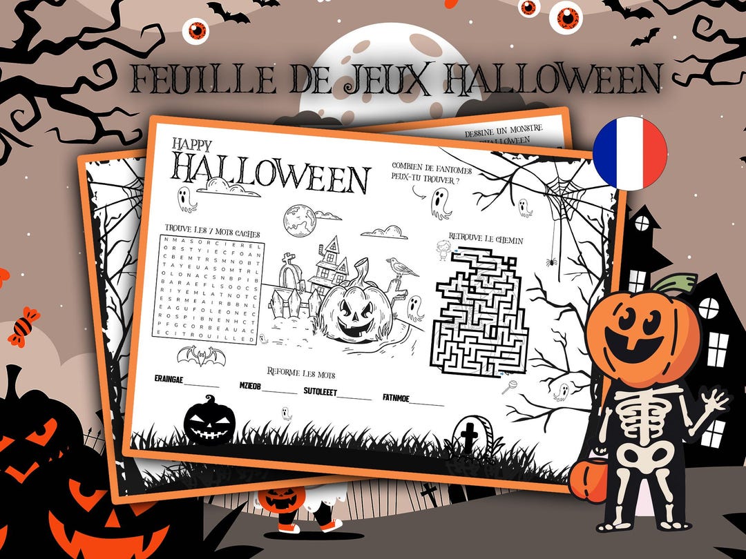 Halloween Activity Sheet in French, Halloween Coloring Pages to Print ...