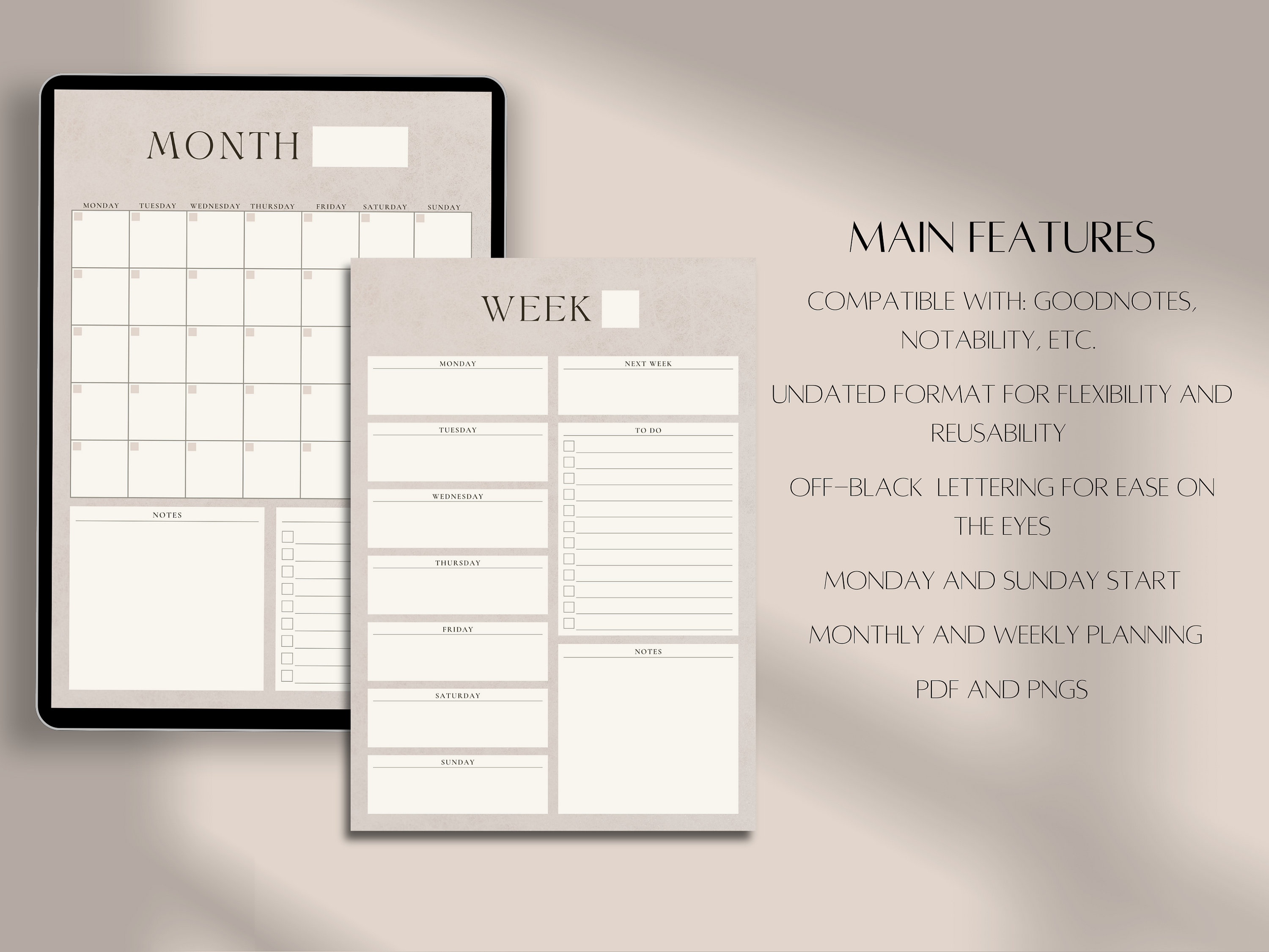 Undated Goodnotes Calendar Template, Monthly Digital Planner, Minimal ...