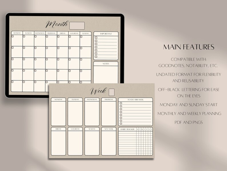 Monthly Planner Goodnotes Template, Undated Monthly Planner, Monthly ...