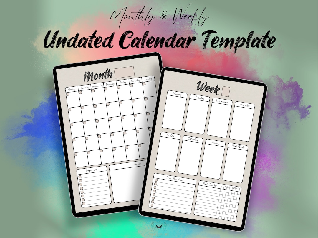 Undated Goodnotes Calendar Template, Monthly Digital Planner, Goodnotes ...