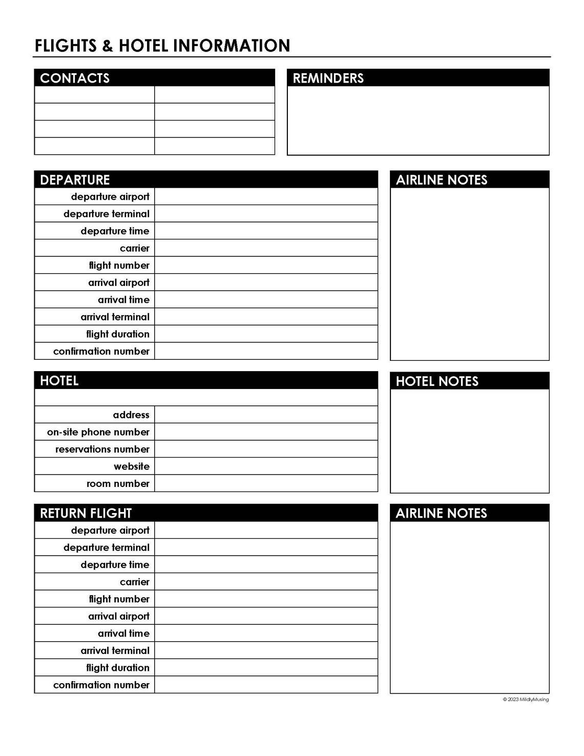 TRAVEL INFORMATION Page – Editable PDF - Contact Info. (4 People ...